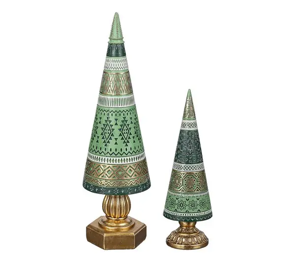 EVERGREEN Set Of 2 Resin Decorative Tree Table Decor