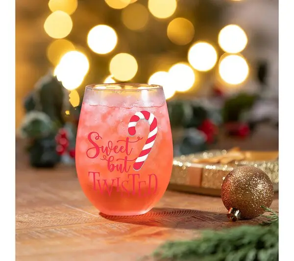 EVERGREEN 17oz Sweet But Twisted Stemless Wine Glass & Box