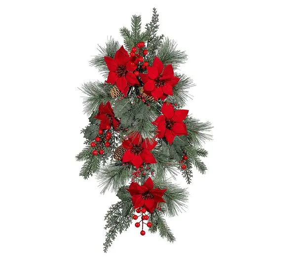 EVERGREEN 28h Artificial Holiday Poinsettia Hanging Swag