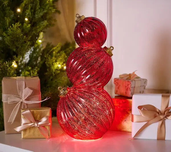 VALERIE PARR HILL As Is 14' Illuminated Stacked Fluted Mercury Glass Ornaments