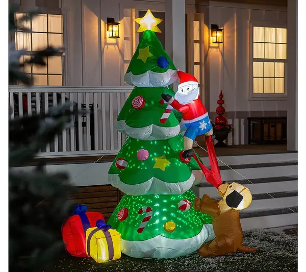 EVERGREEN 7'h Santa & Puppy Christmas Tree Ever Inflatable