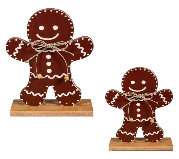 EVERGREEN Set Of 2 Wooden Gingerbread Table Decor