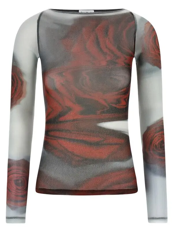 Jean Paul Gaultier The Red Blurry Roses Tulle Top - Multicolor