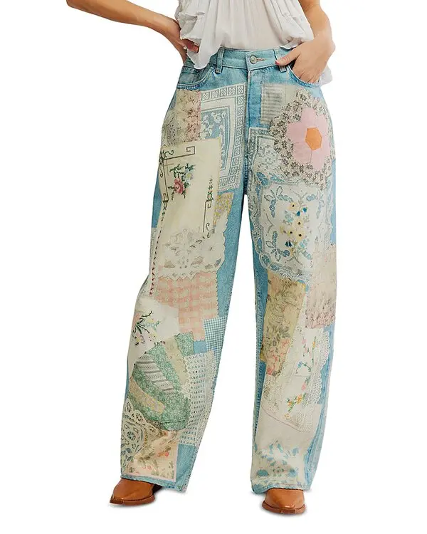 Free People Illusion Patchwork Jeans - Sky Combo
