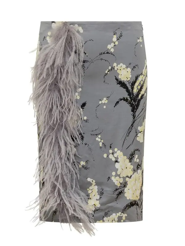DES_PHEMMES Feather-trimmed Floral Skirt - Multicolor