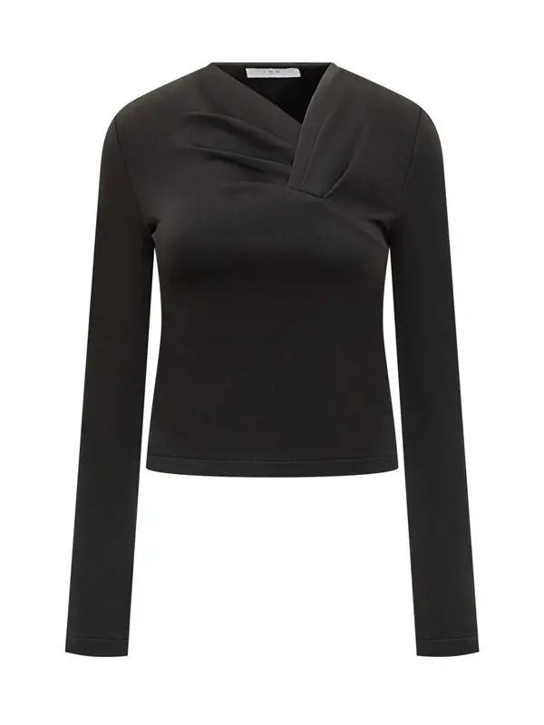 IRO PARIS Stretch Jersey Top With Crossover Neckline - Black