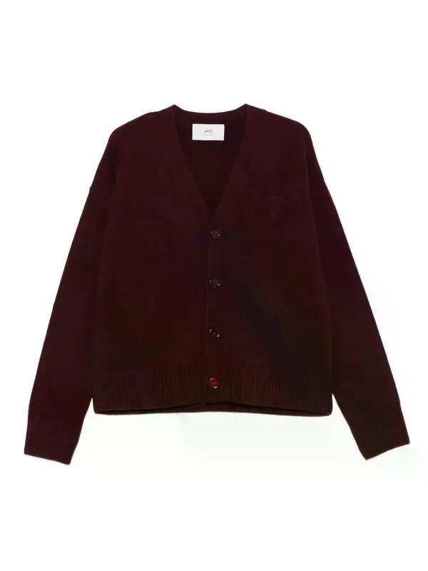 Ami Embroidered Button Cardigan - Red
