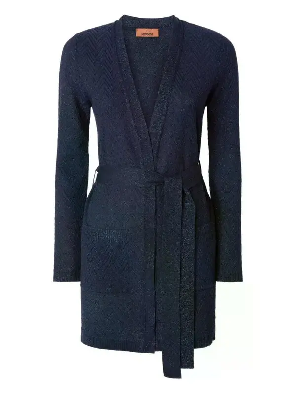 Missoni Chevron-pattern Belted Cardigan - Blue