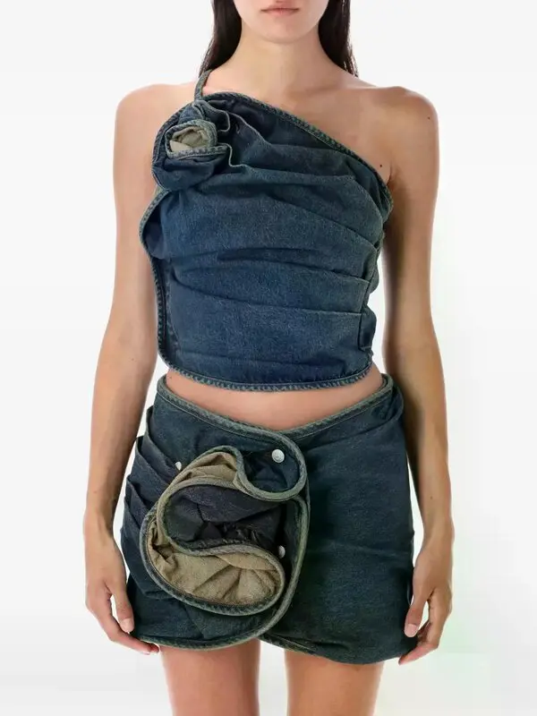 Magda Butrym Rose-detail Denim Top - Blue