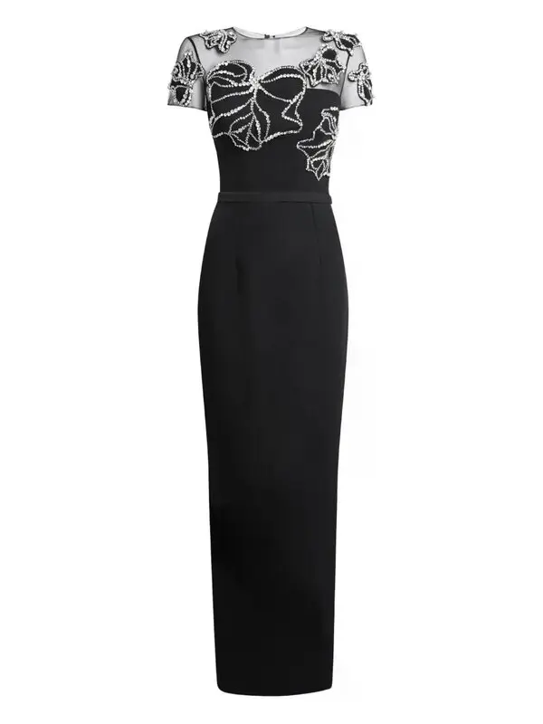Safiyaa Embellished Mesh Yoke Gown - Black