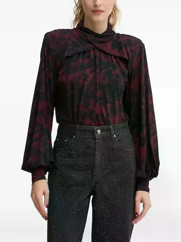 GESTUZ Mock-neck Balloon-sleeve Top