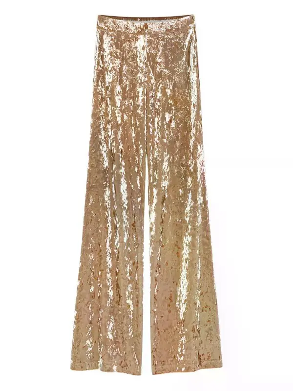 FORTE_FORTE Crushed-velvet Flared Trousers - Neutrals