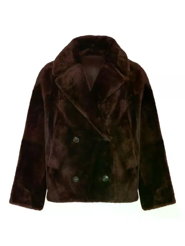 YVES SALOMON Shearling Double-breasted Jacket - Brown