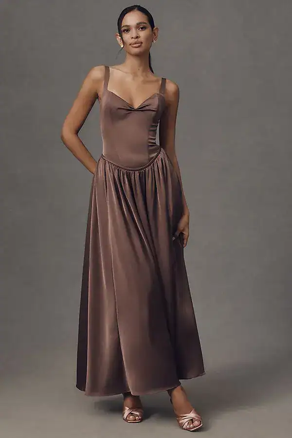 brown dress with corset Darana Corset Satin Maxi Dress