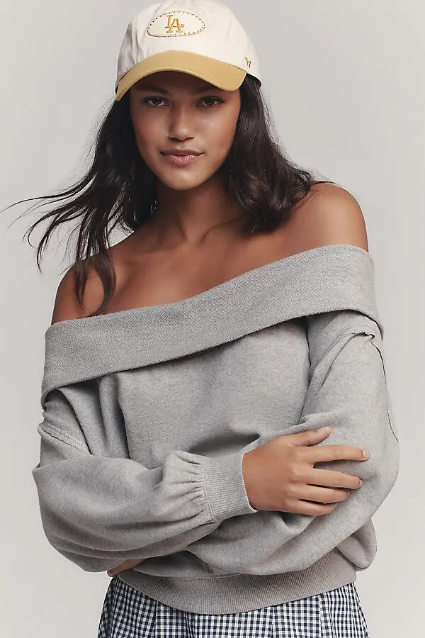 PILCRO Long-sleeve Slouchy Off-the-shoulder Top - Heather Grey