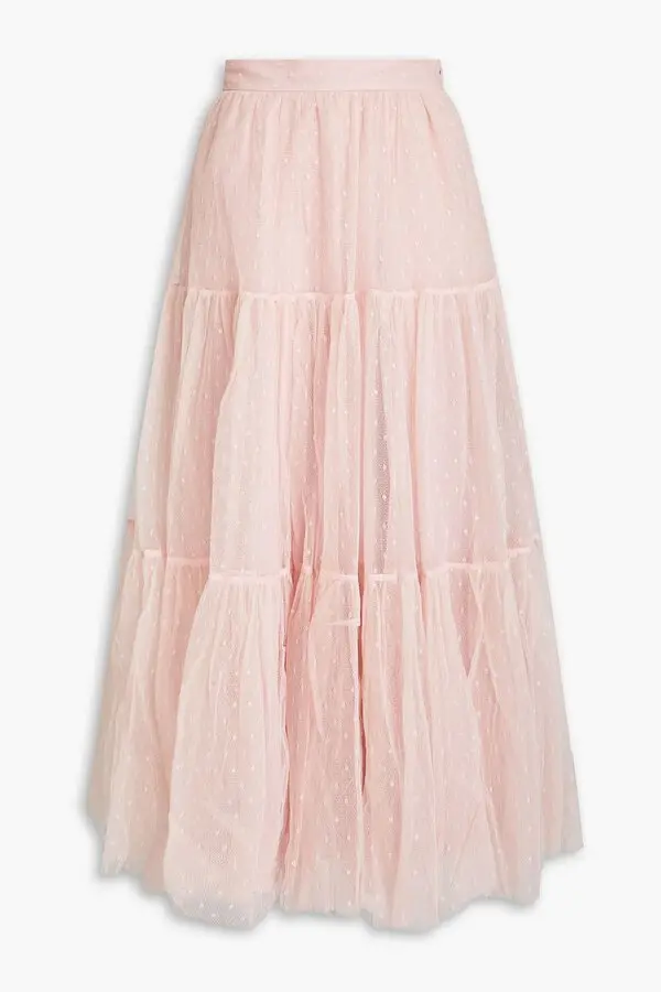 Red Valentino Tiered Point D'esprit Maxi Skirt