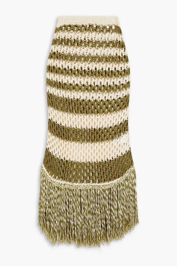 Red Valentino Striped Crocheted Cotton-blend Midi Skirt
