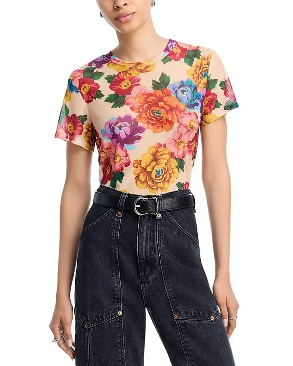 Aqua Floral Mesh Short Sleeve Tee