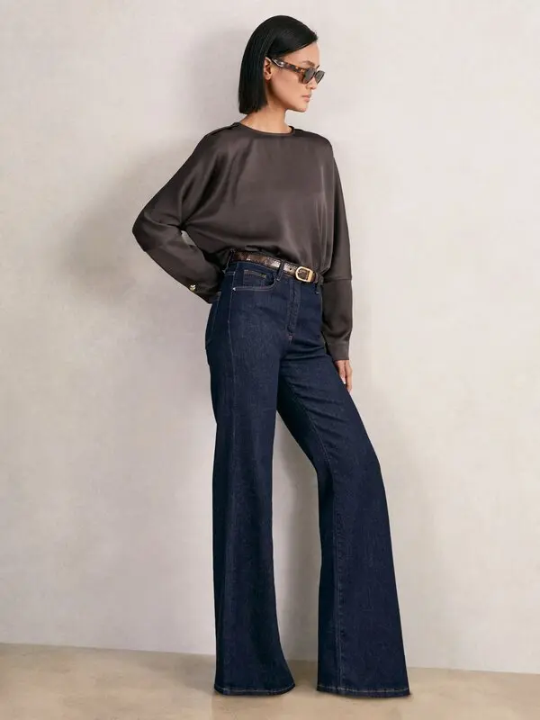 REISS Natalia Satin Button-back Top - Mauve