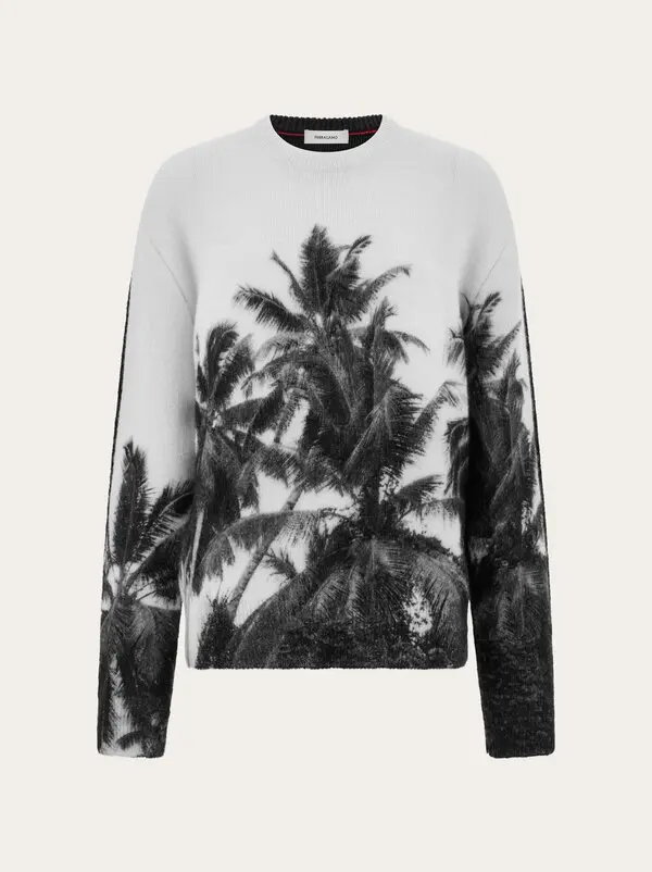 FERRAGAMO Crew Neck Trinidad Print Sweater - White