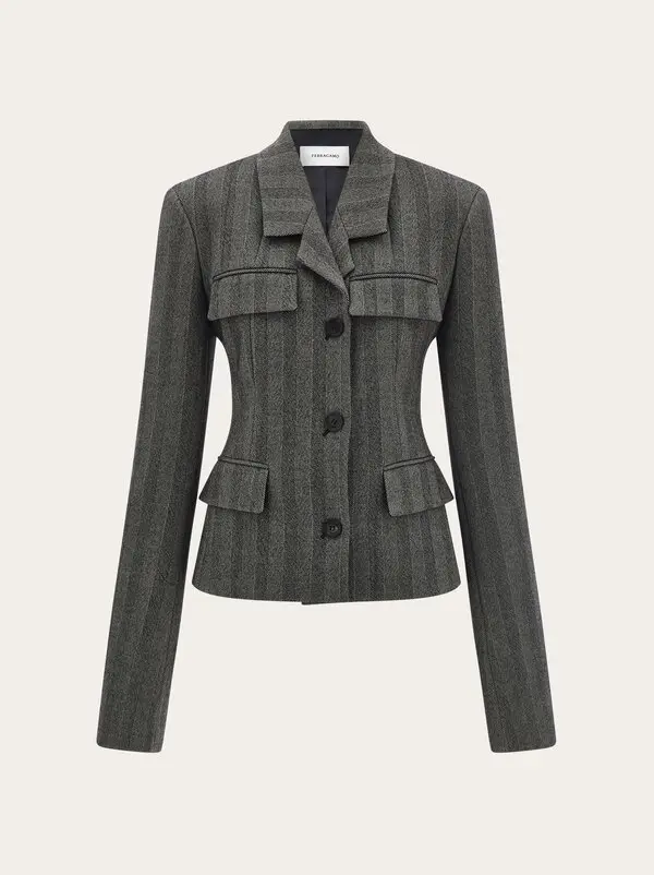 FERRAGAMO Single-breasted Chevron Blazer - Black