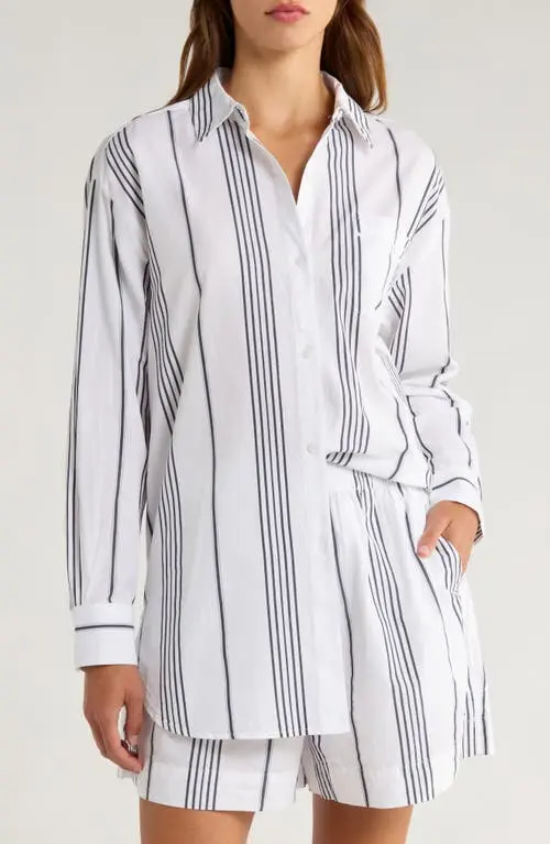 Nordstrom Oversize Stripe Cotton Short Pajamas - White- Navy Danielle Stripe
