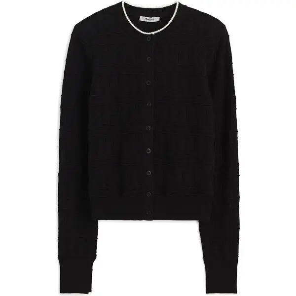 Madewell Pointelle Cotton-blend Cardigan - Black And Ivory Combo