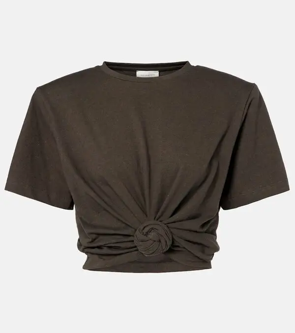 Magda Butrym Gathered Cotton And Silk T-shirt - Grey