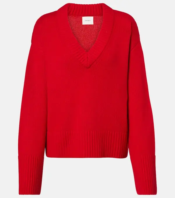 LISA YANG Aletta Cashmere V-neck Sweater - Red