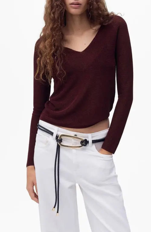 Mango Metallic V-neck Sweater - Wine