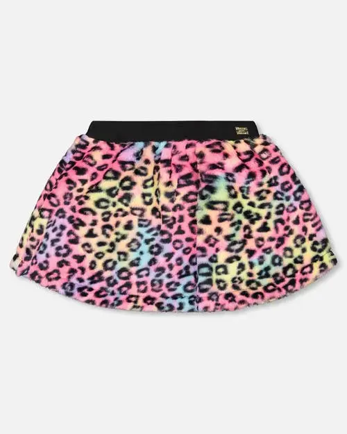 DEUX PAR DEUX Faux Fur Leopard Print Skirt