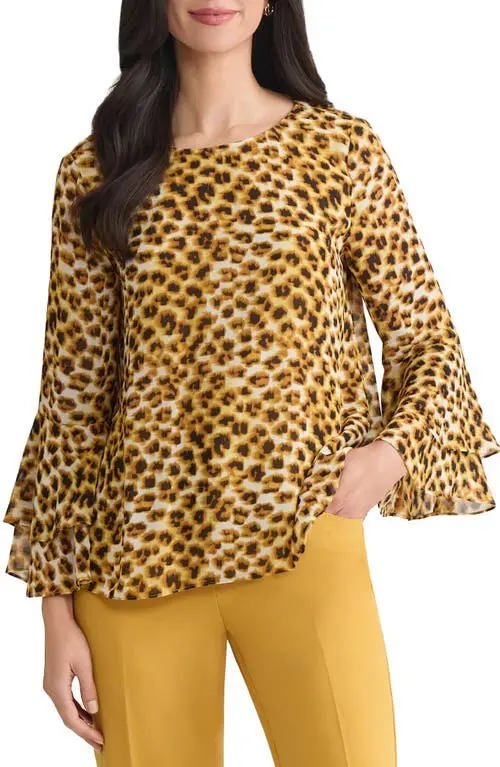 KASPER Ruffle Sleeve Top - Vanilla Ice Multi
