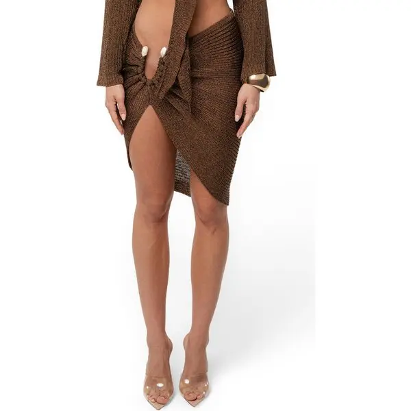 JLUXLABEL Luminous Metallic Sweater Skirt - Bronze