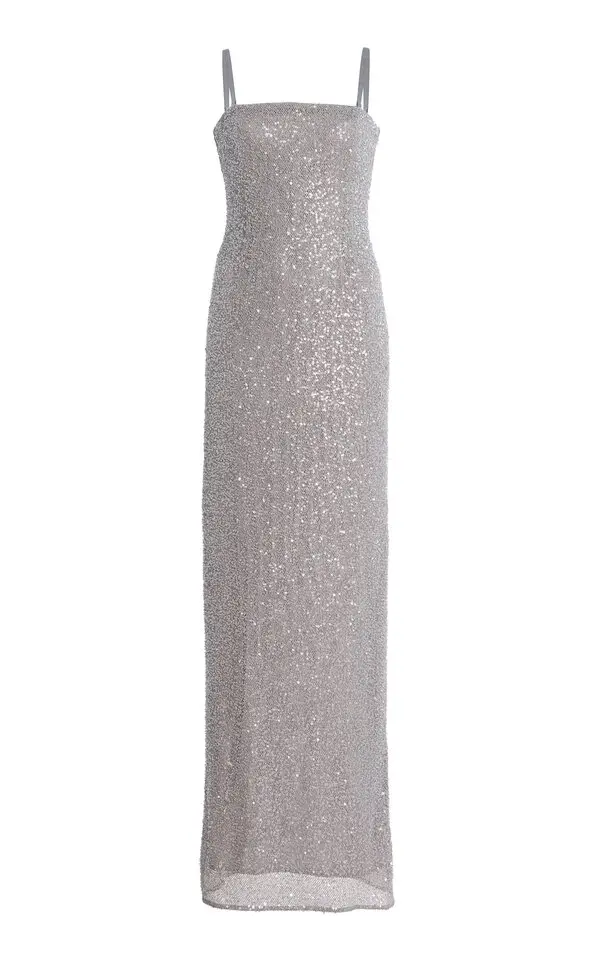Simkhai Xyla Strapless Sequin Gown - Silver