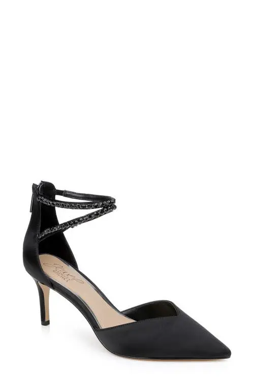 Badgley Mischka Emmi Ankle Strap Pointed Toe Pump - Black Satin