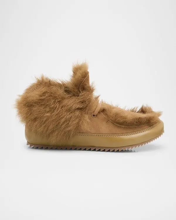 PEDRO GARCIA Jadine Fur-lined Leather Moccasins - Tan