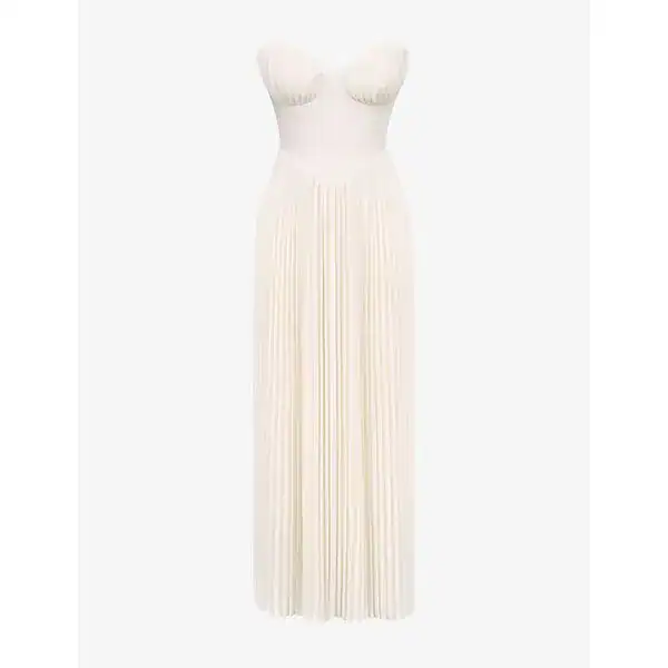 white christmas dresses Giada Pleated Strapless Dress in Blue by AMUR main image 0