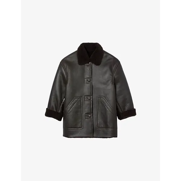 Sandro Shearling Boxy-fit Coat - Black Brown