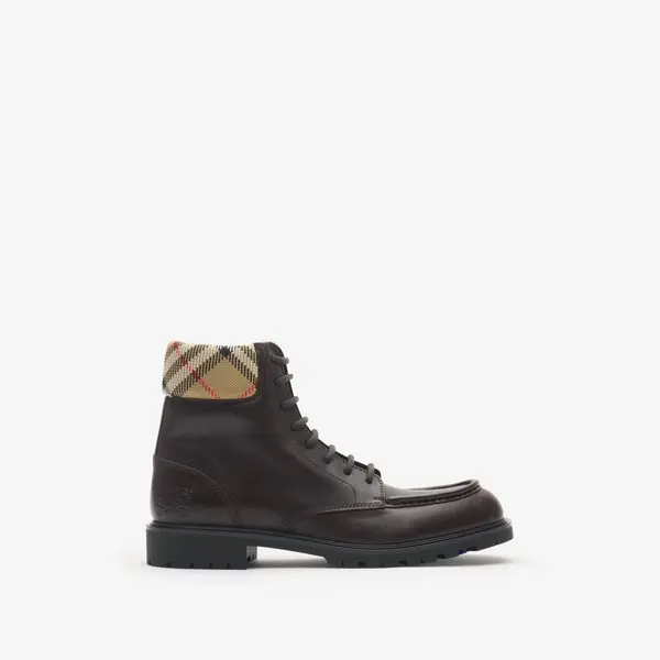 Burberry Leather Combat Boots - Log Brown