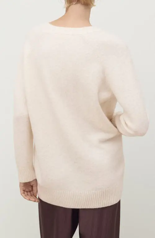Mango Relaxed V-neck Long Sleeve Sweater - Ivory White