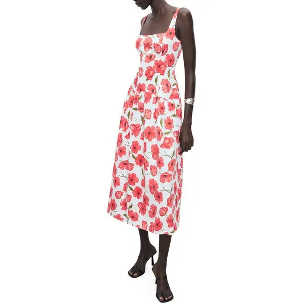 Mango Printed Sleeveless Flared Dress