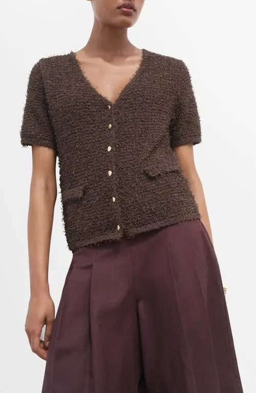 Mango Bouclé Cardigan Sweater - Chocolate