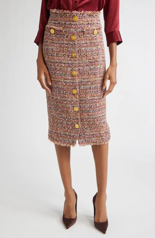 L'Agence Tweed Midi Skirt - Mauve/tan Multi Tweed