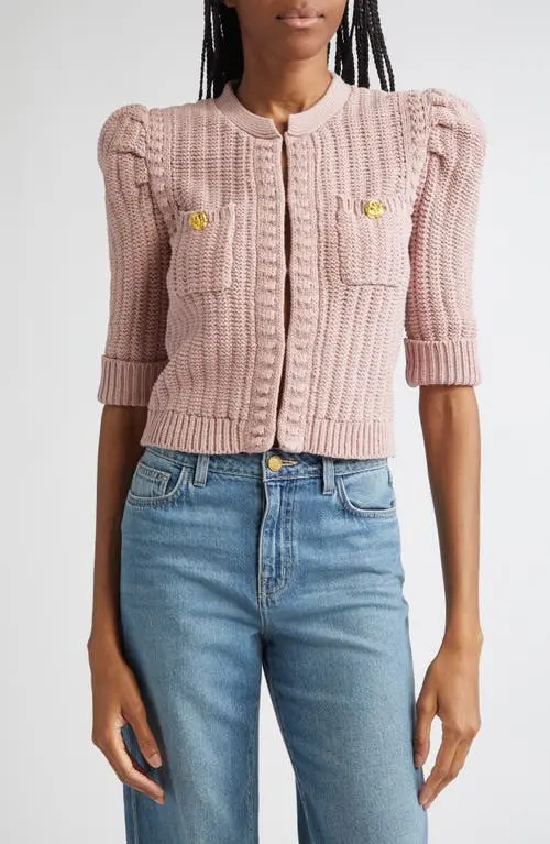 L'Agence Delilah Puff Sleeve Crop Cardigan - Light Mauve/gold