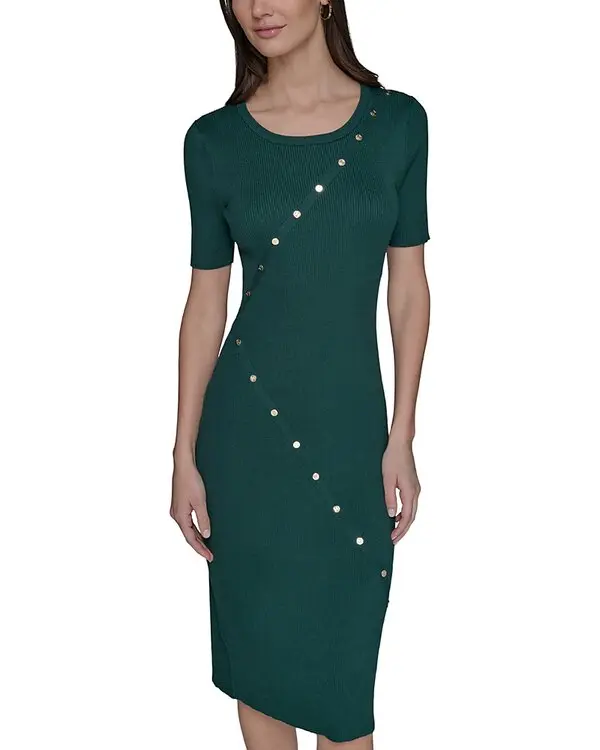 Karl Lagerfeld Paris Button-trimmed Sweater Dress - Rainforest Green