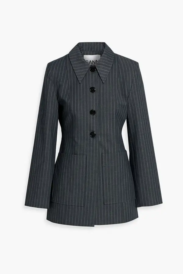 GANNI Pinstriped Twill Blazer