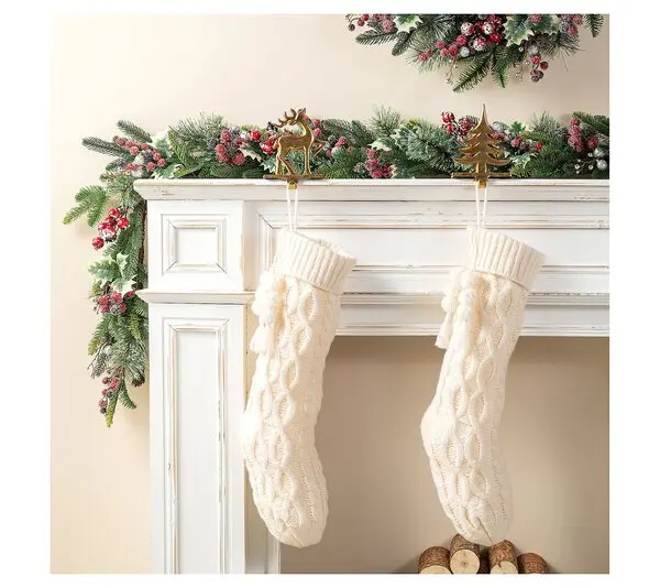 GLITZHOME 22l Knitted Christmas Stocking Withpompon Tassel