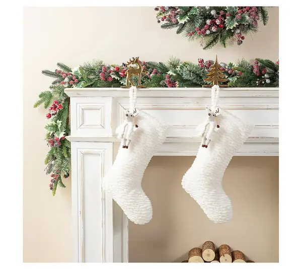 GLITZHOME 21' White Plush Reindeer Ornament Chr Istmas Stocking