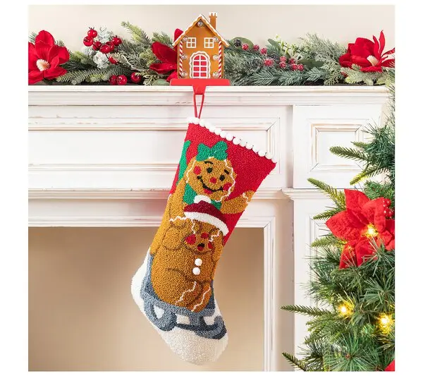 GLITZHOME 21'l Gingerbread Hooked Christmas Stocking