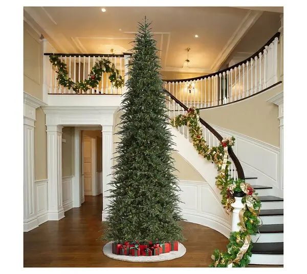 GLITZHOME 15' Led Pre-lit Green Fir Slim Faux C Hristmas Tree